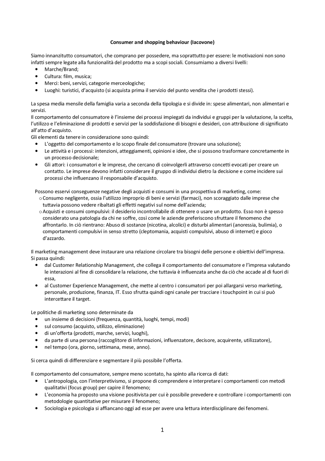 Consumer And Shopping Behaviour Riassunto Appunti E Slide Docsity