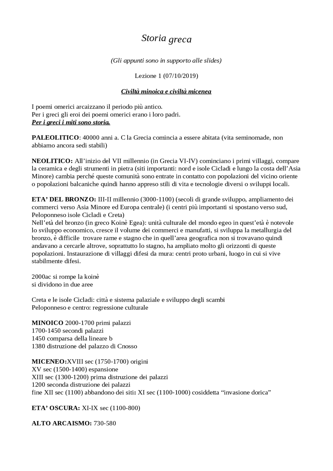 Appunti I Semestre Storia Greca Docsity