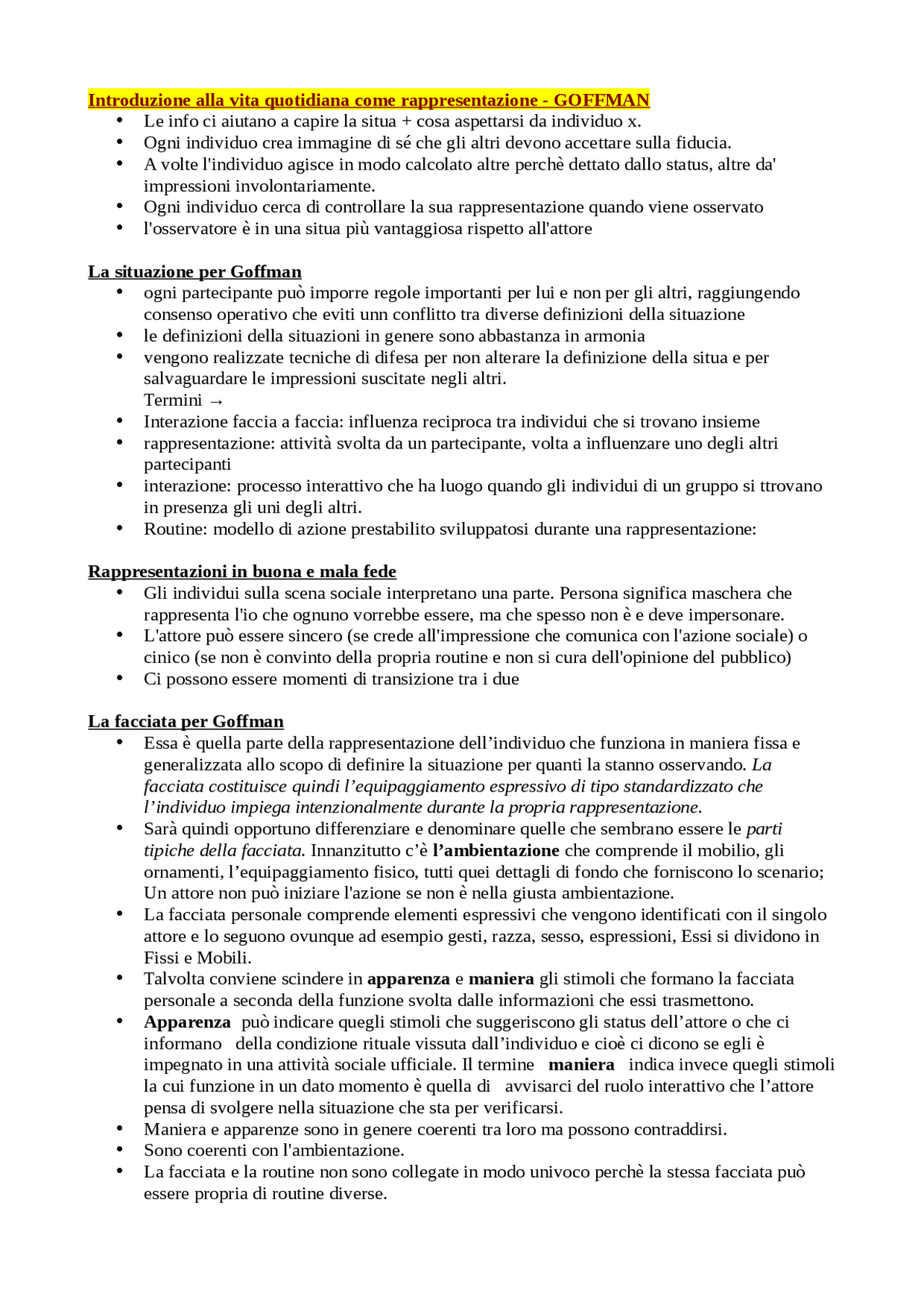 Riassunto Del Libro Di Goffman La Vita Quotidiana Docsity