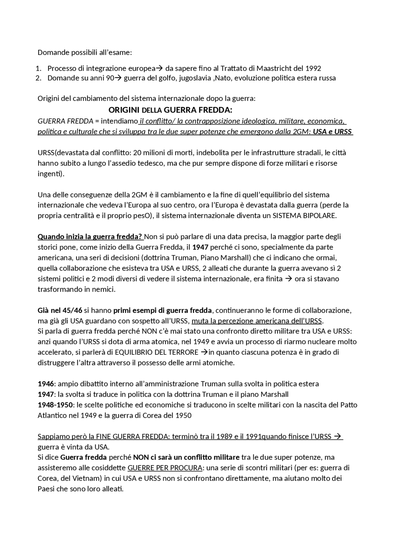 Seconda Parte Esame Storia Delle Relazioni Internazionali Docsity