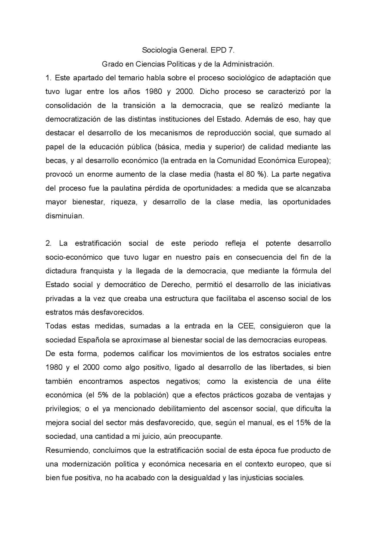 Ejercicios De Sociología General Docsity