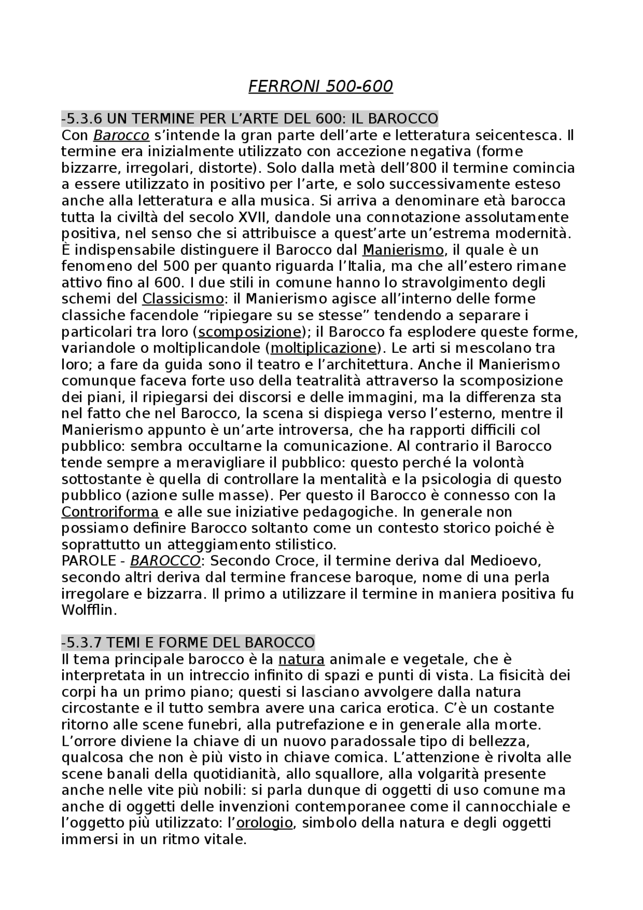 Sintesi Del Manuale Ferroni Docsity