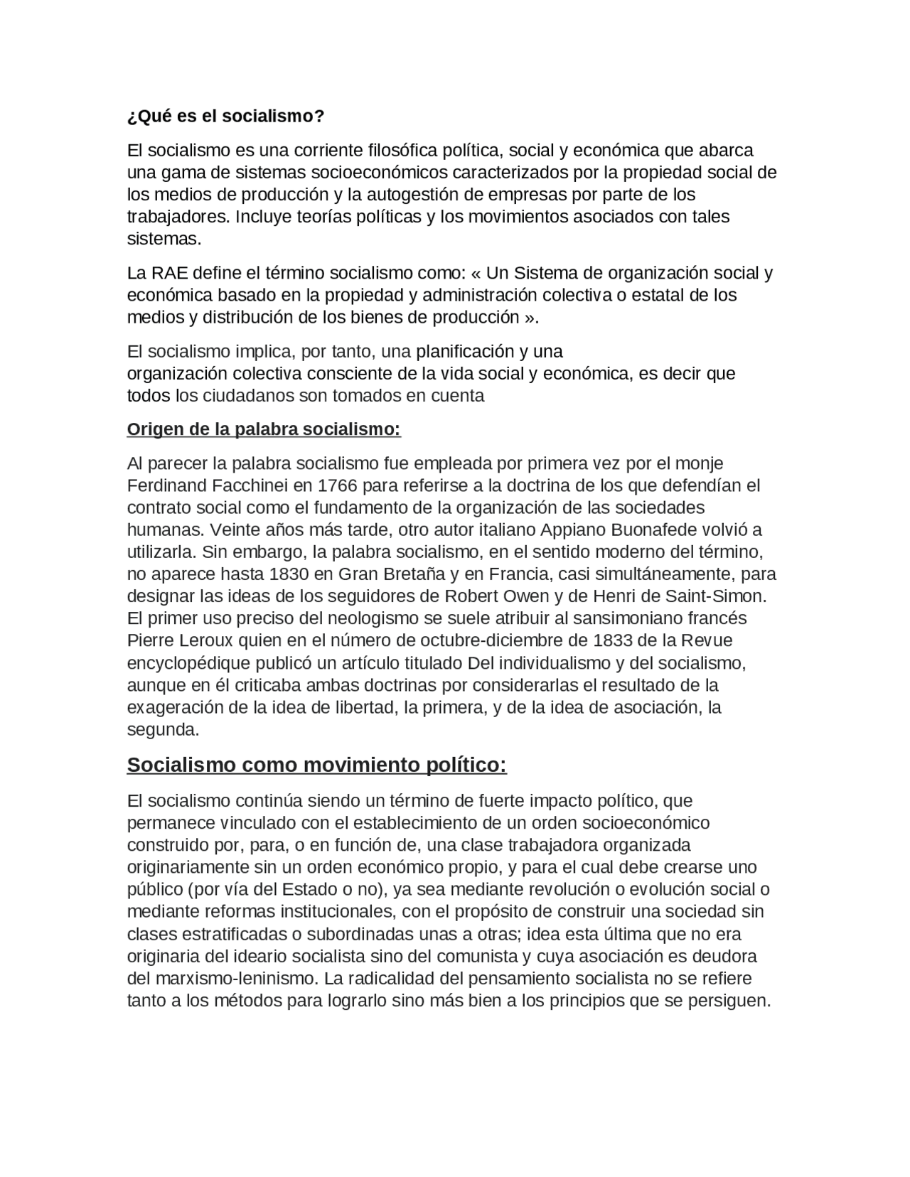 Socialismo definicion, historia - Docsity