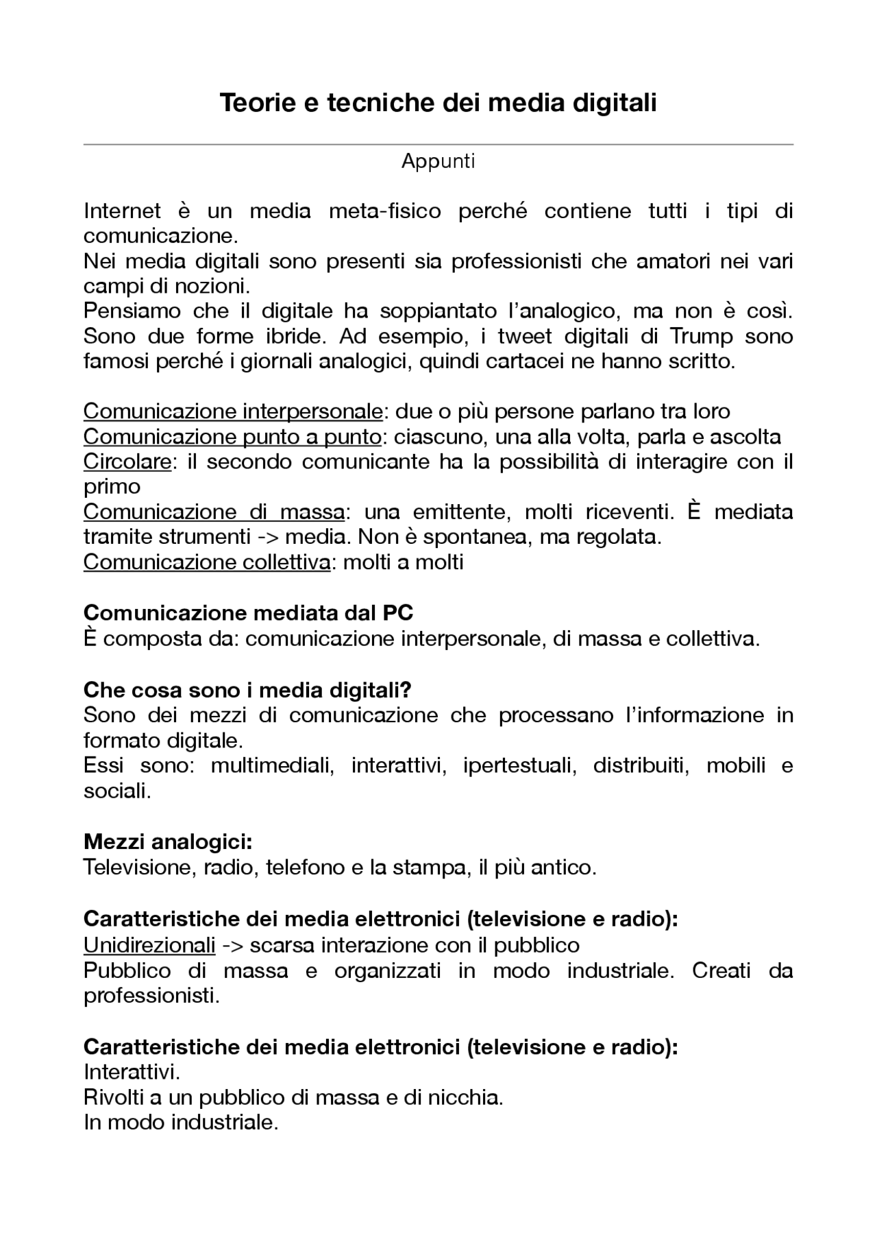 Teorie E Tecniche Dei Media Digitali Appunti Docsity