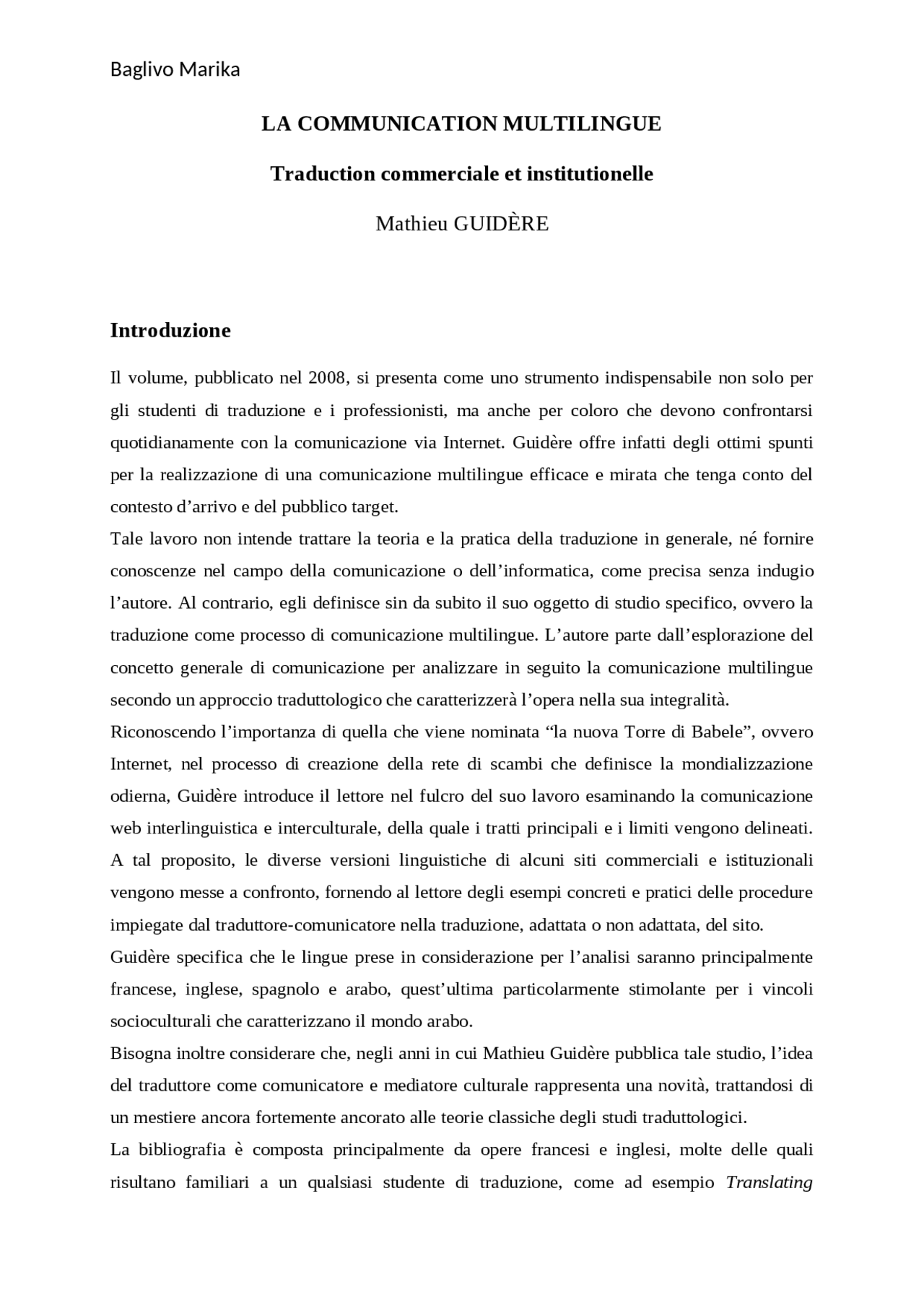 La Communication Multilingue Di Guidère Docsity