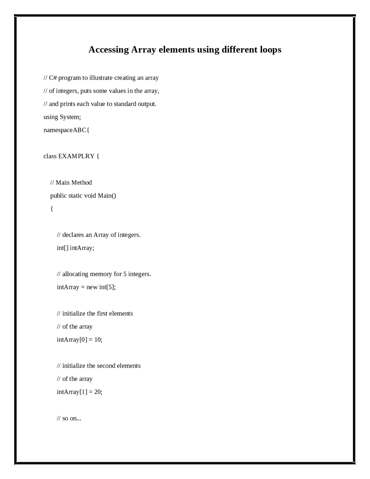 Code For Loops And Examples To Understand The Main Structure Docsity