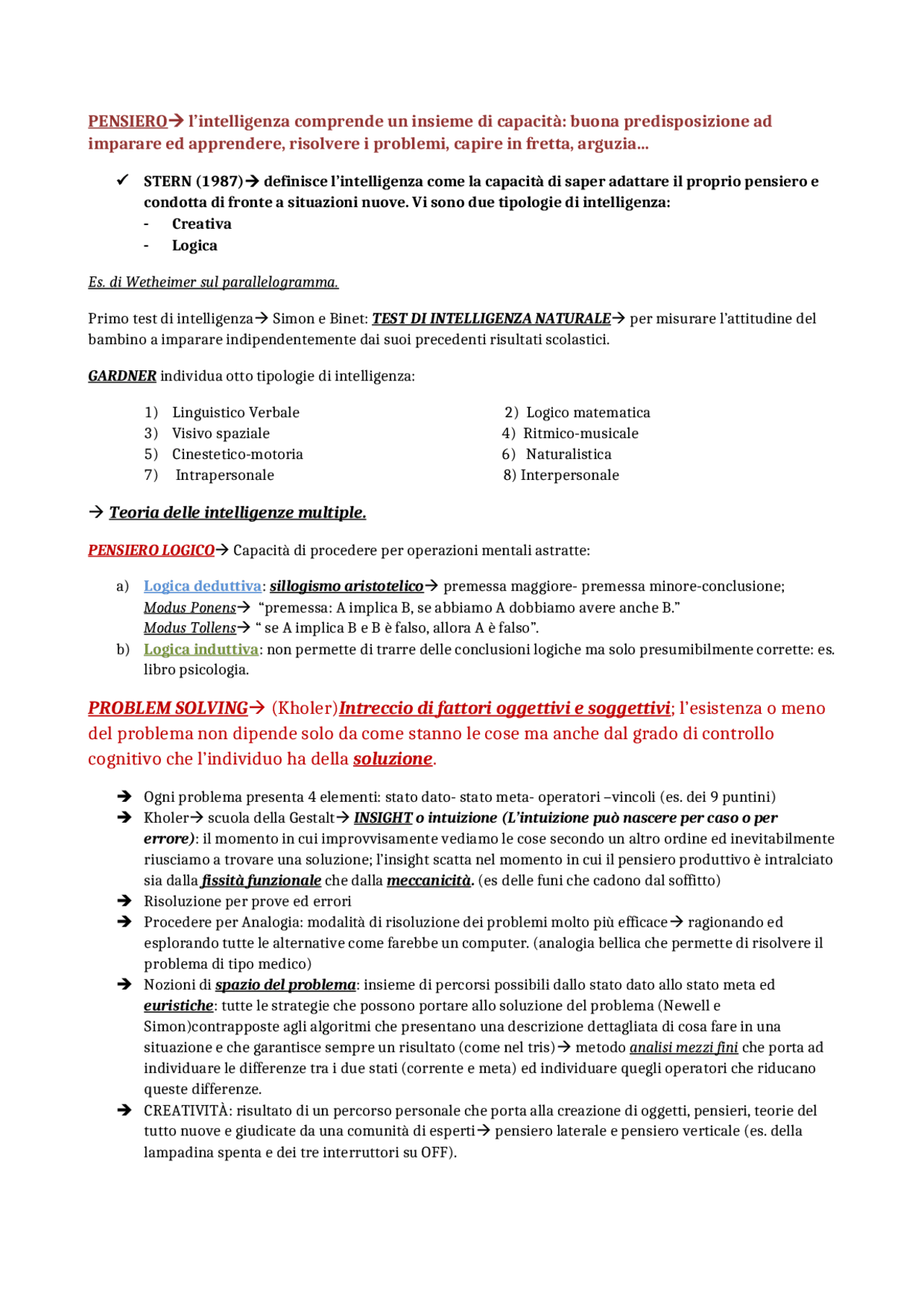 Definizione e teoria delle intelligenze multiple - Docsity