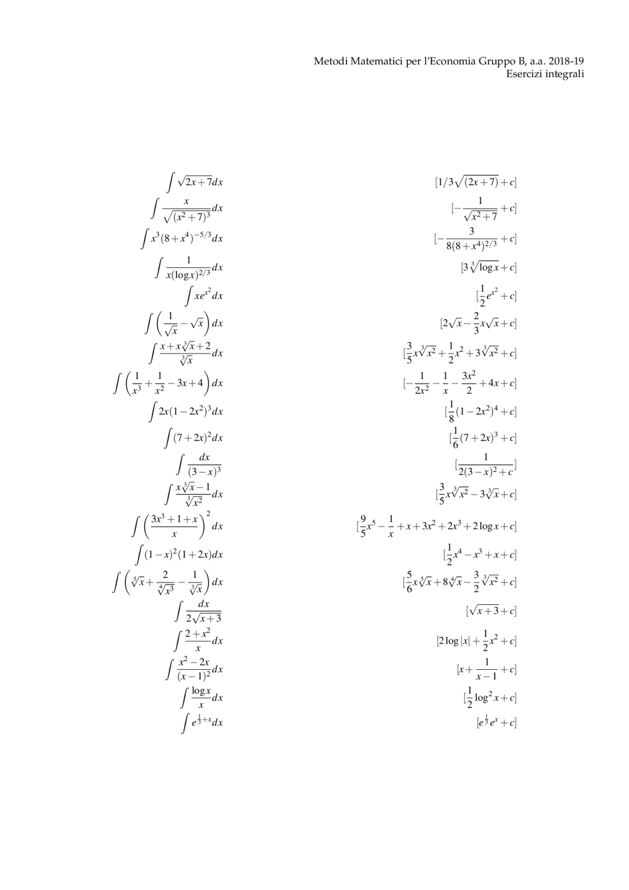 Esercizi Integrali Matematica Docsity