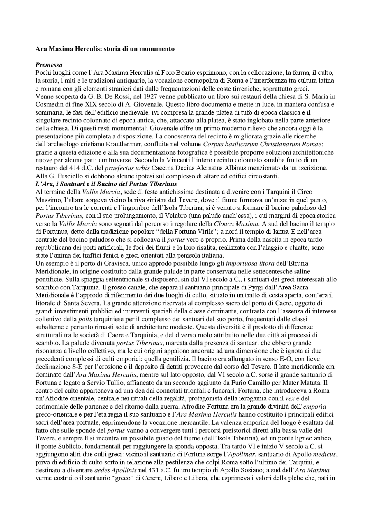 Ara Maxima Herculis - Storia di un monumento - Docsity