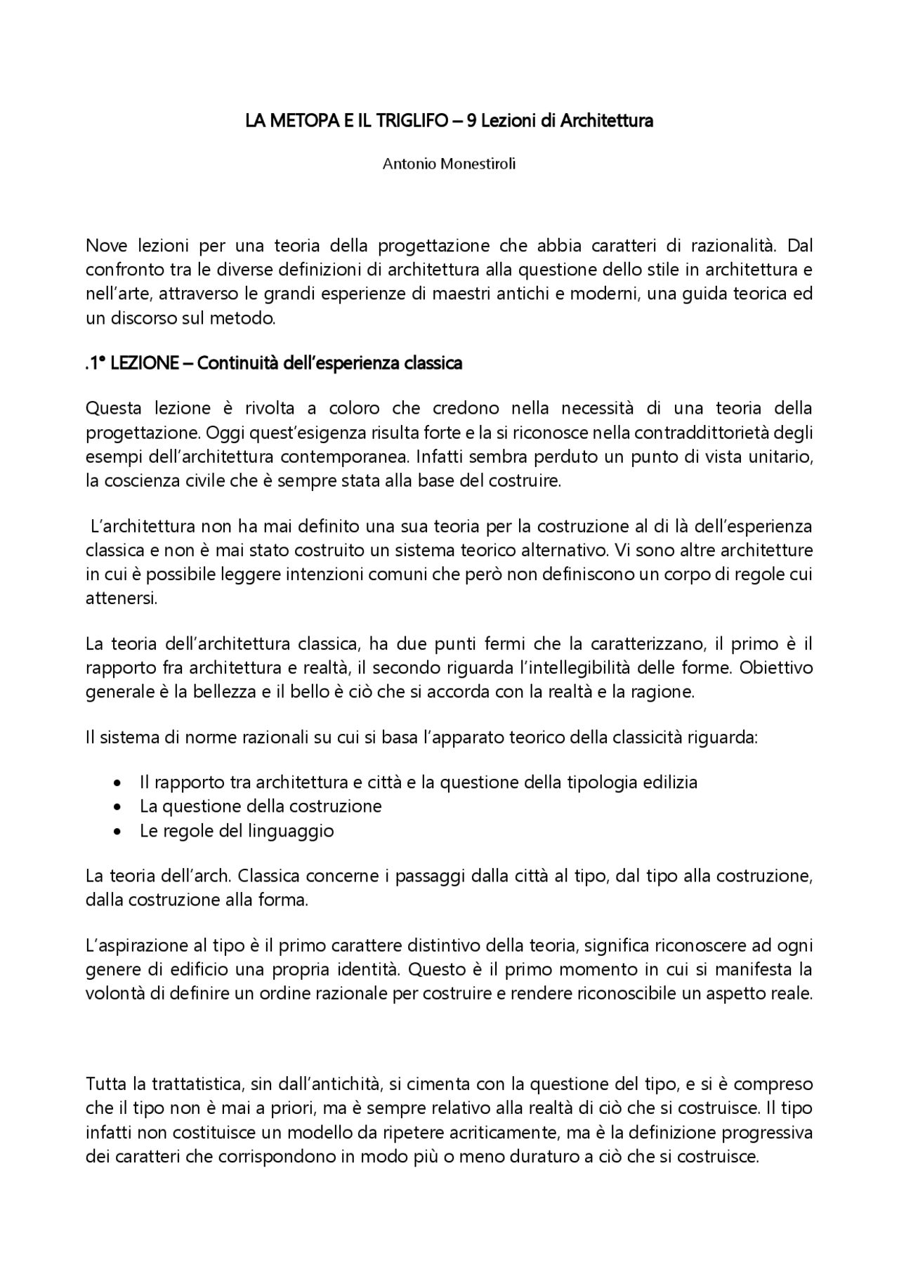 Riassunti del Libro la metopa e il triglifo | Sintesi del corso di ...