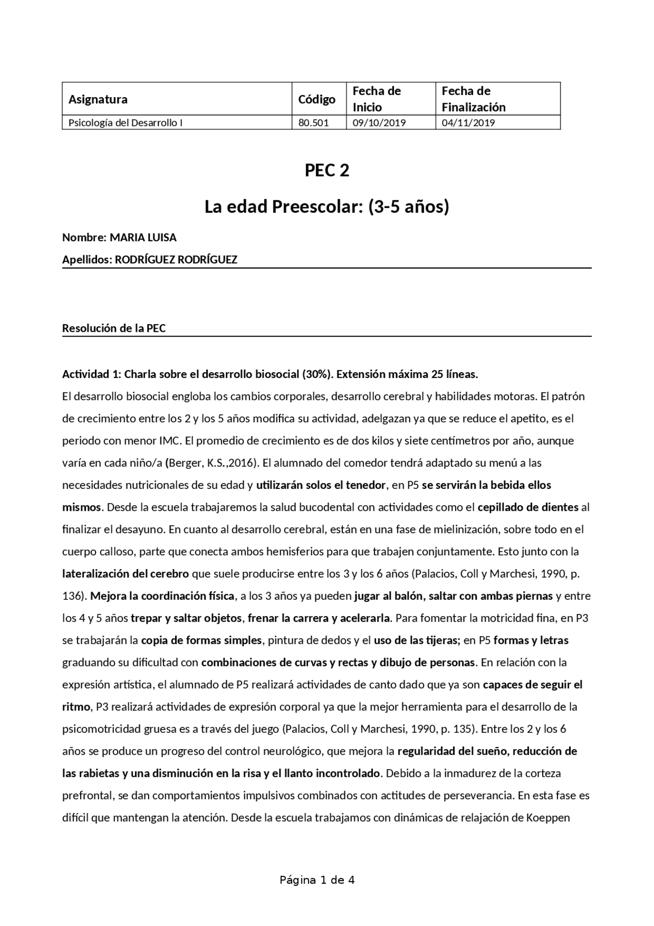 Pec 2 PsicologÍa Del Desarrollo I Nota A Docsity