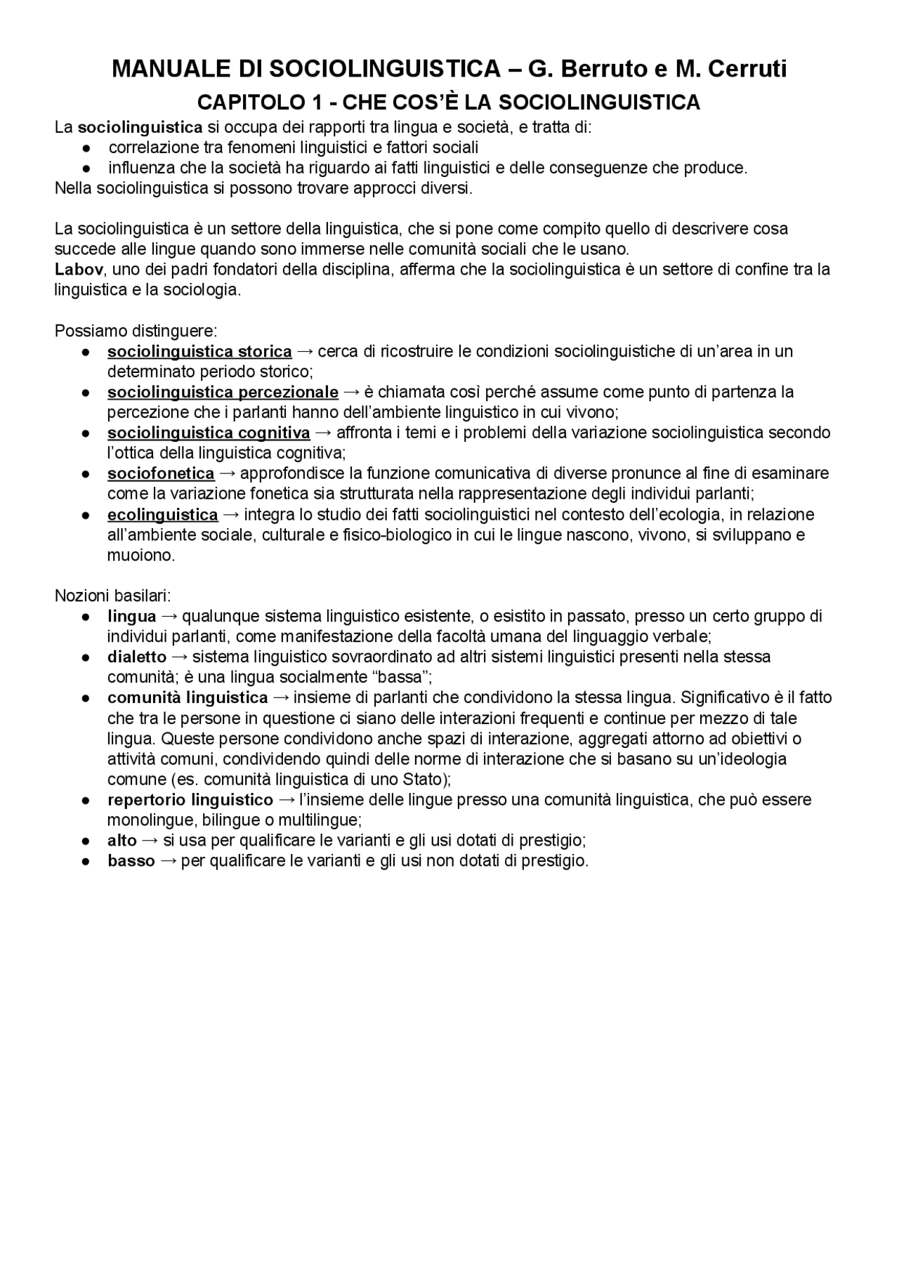Manuale Di Sociolinguistica G Berruto E M Cerruti Docsity
