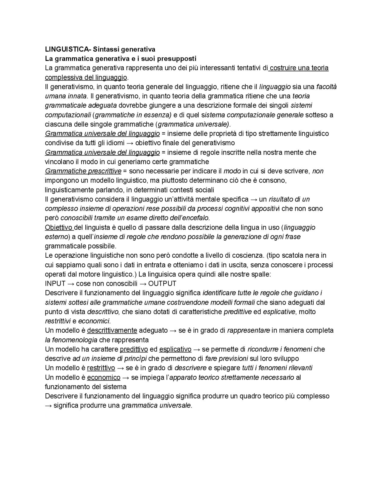 Appunti Di Sintassi Generativa Docsity