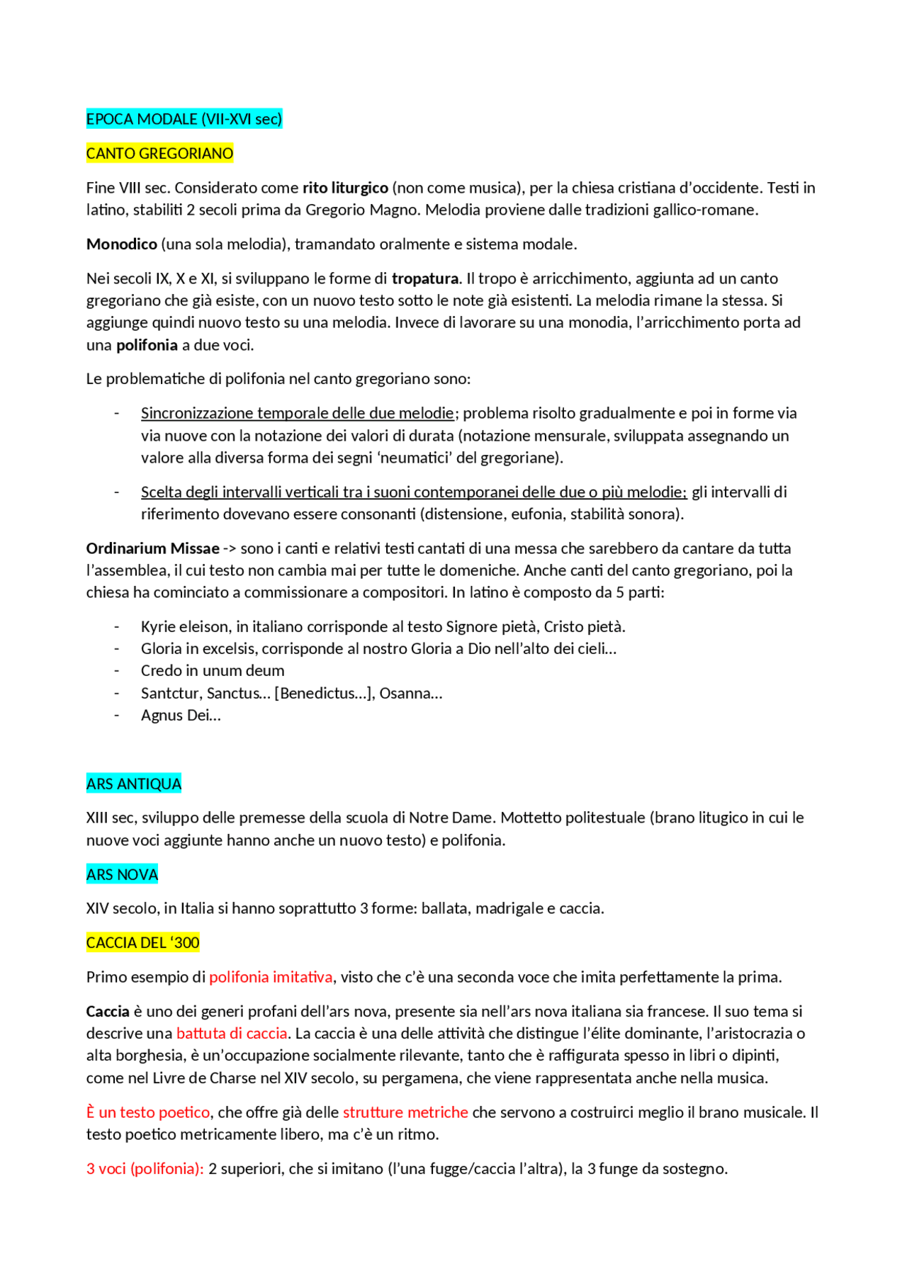 Musica, Epoca Modale e Tonale, Forme musicali (VII-XX sec). - Docsity
