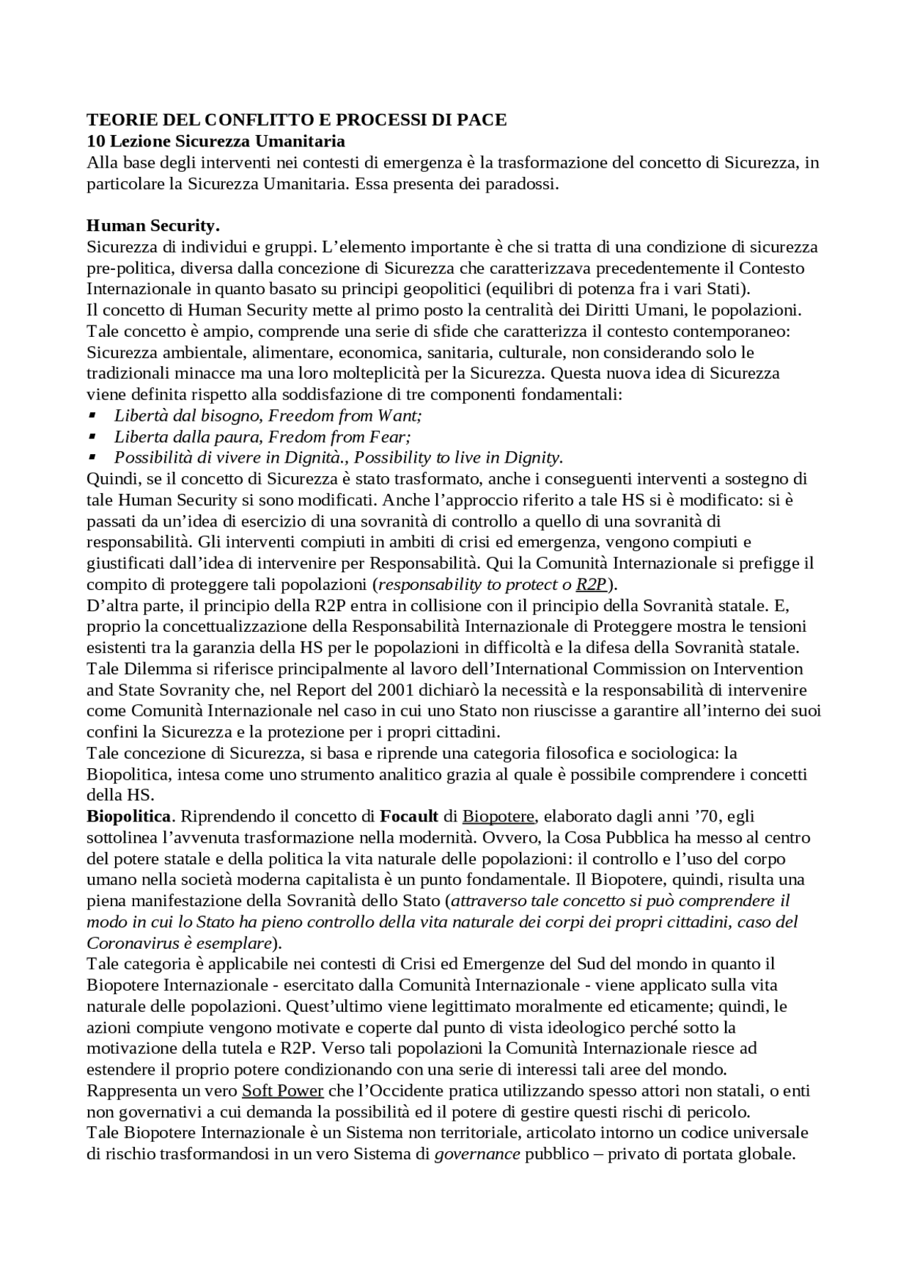 X Lezione Teorie Dei Conflitti E Processi Di Pace Docsity