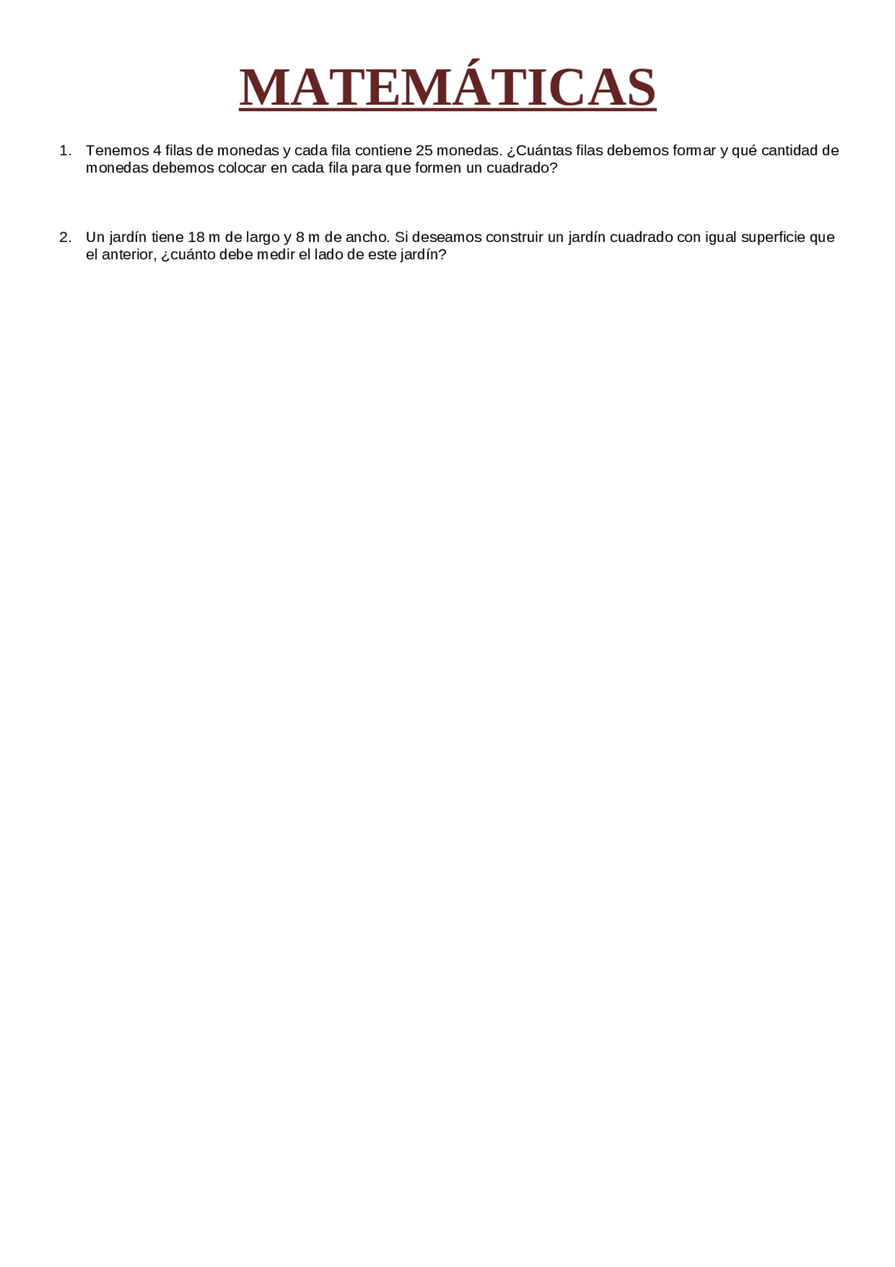 Ejercicios De Matemáticas 10 Ejercicios De Matemáticas Docsity