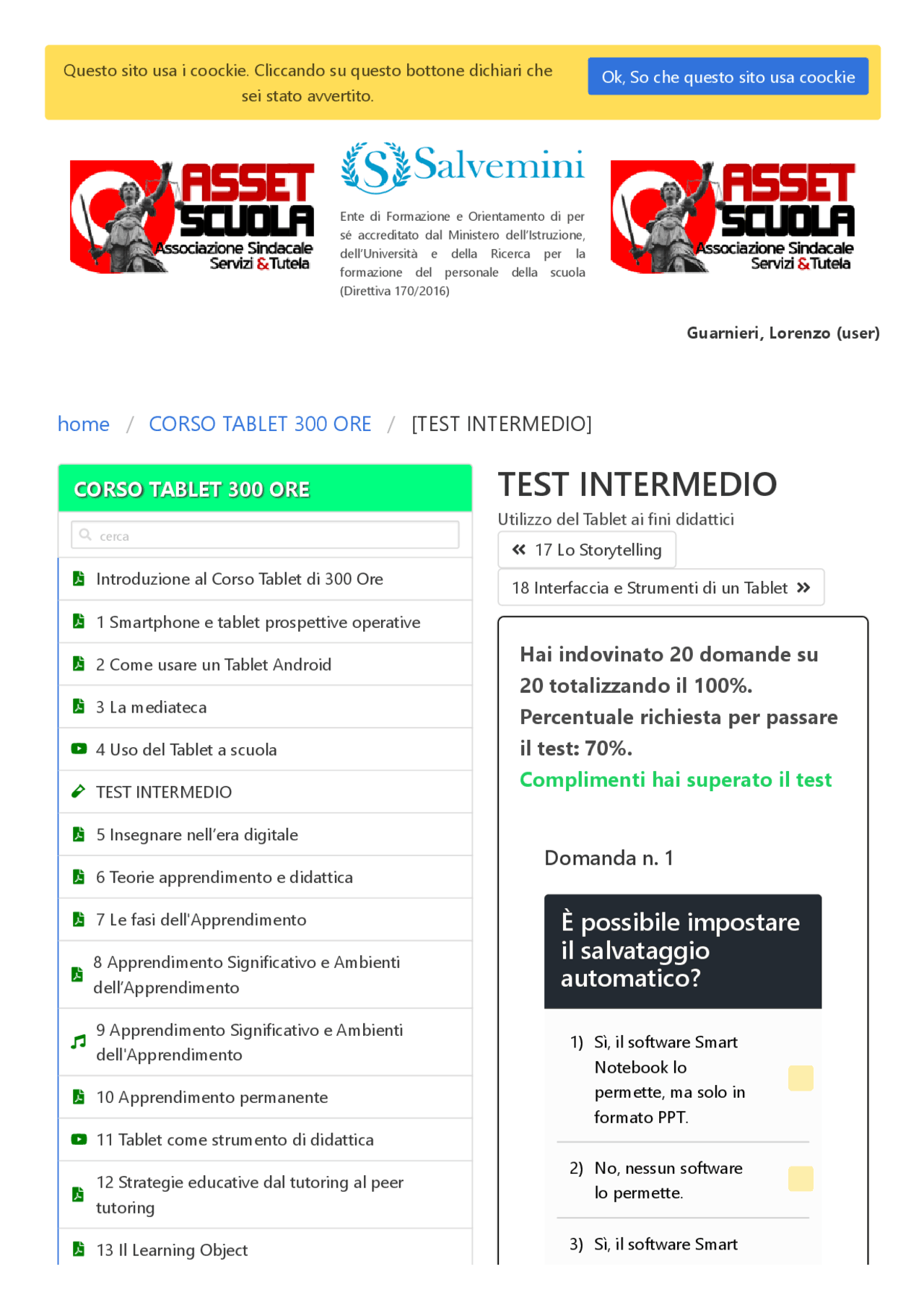 Quiz TABLET secondo modulo erogato da Asset Scuola | Prove d'esame di Informatica | Docsity
