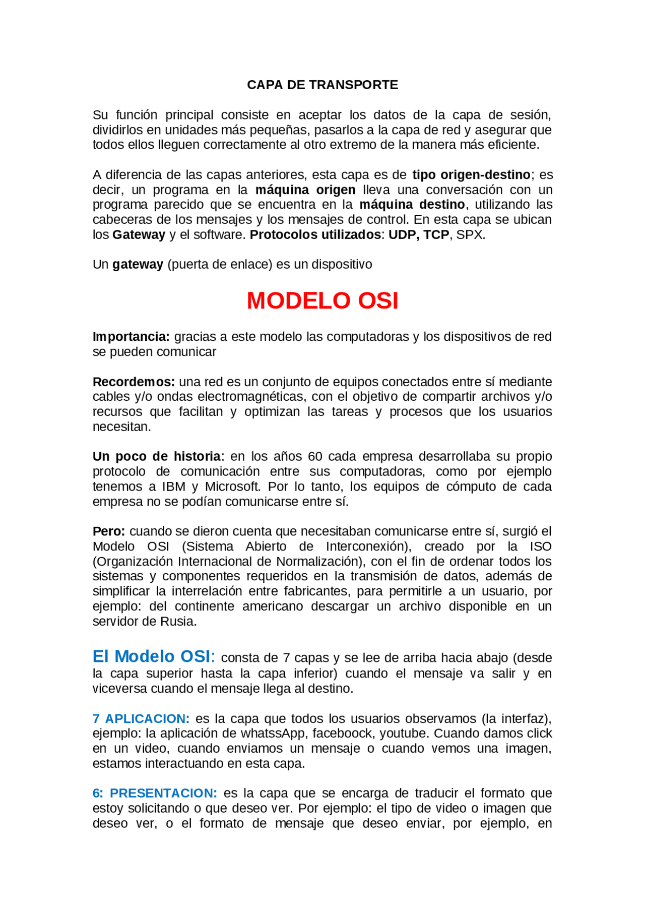 CAPA DE TRANSPORTE modelo osi | Apuntes de Informática Móvil | Docsity