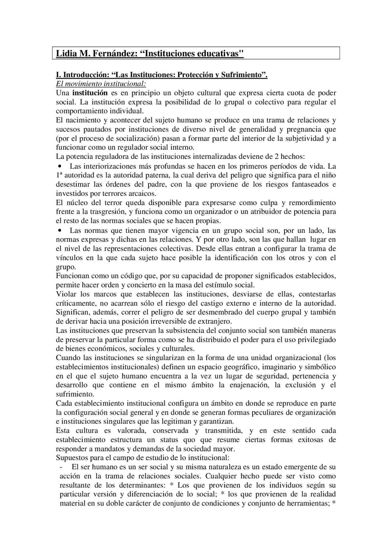 Lidia fernandez analisis institucional - Docsity