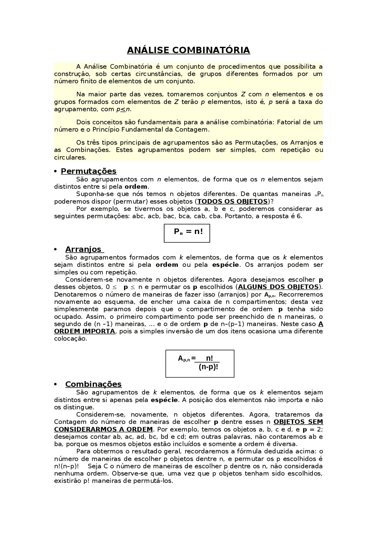 Análise Combinatória Docsity