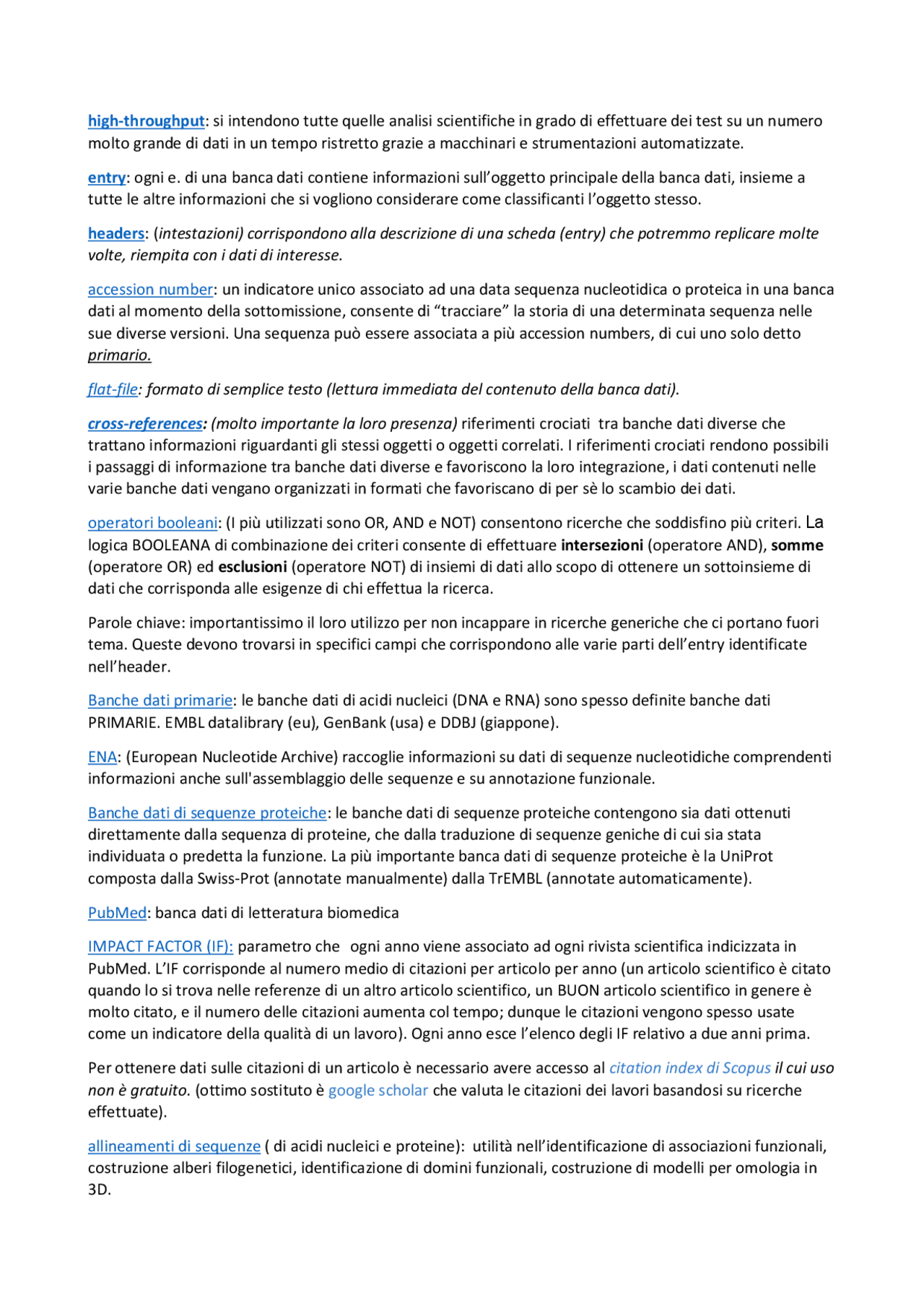 Concetti Base Bioinformatica Docsity