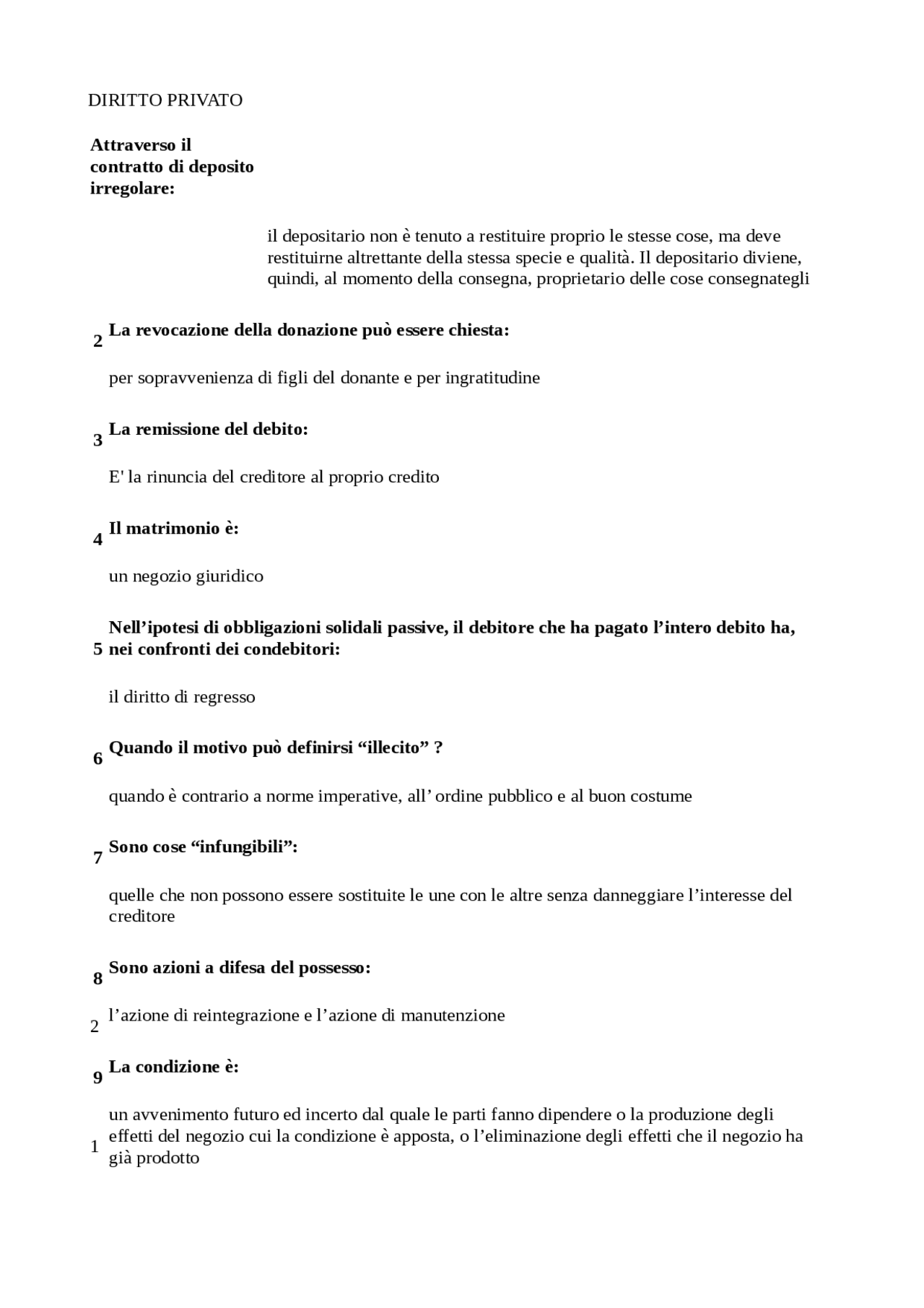 Test Di Diritto Privato Unipegaso Docsity