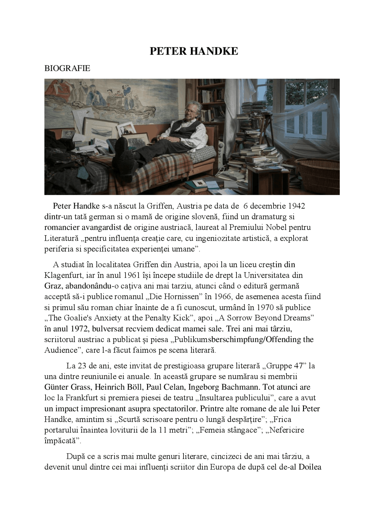 Peter Handke: Austrian Avant-Garde Writer and Nobel Laureate | Essays ...