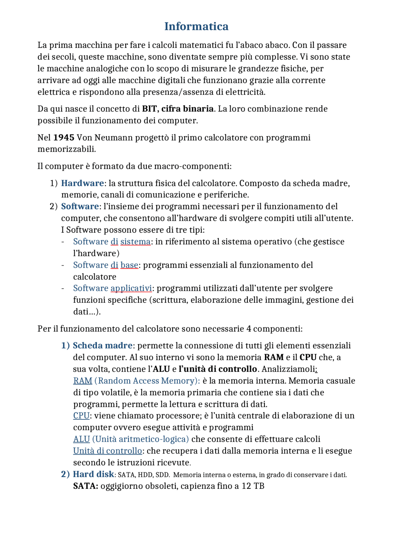 Riassunti Programma Informatica Base Docsity