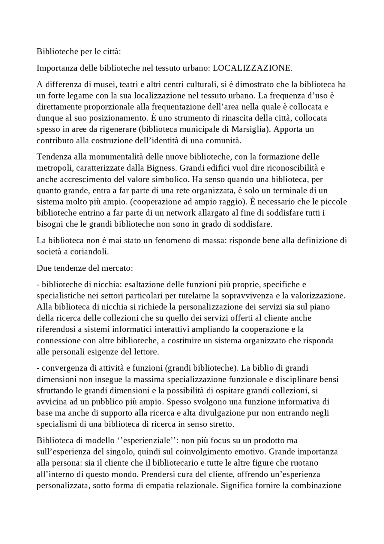 Riassunto Biblioteche Per Le Città Docsity