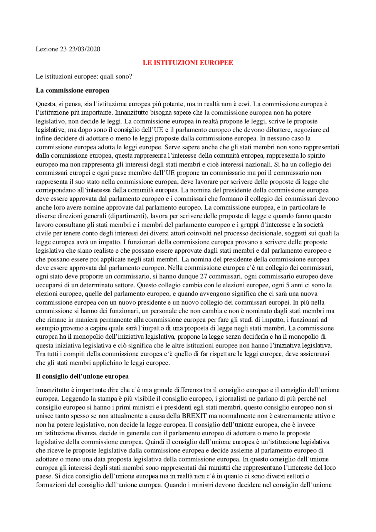 Le Istituzioni Europee Docsity