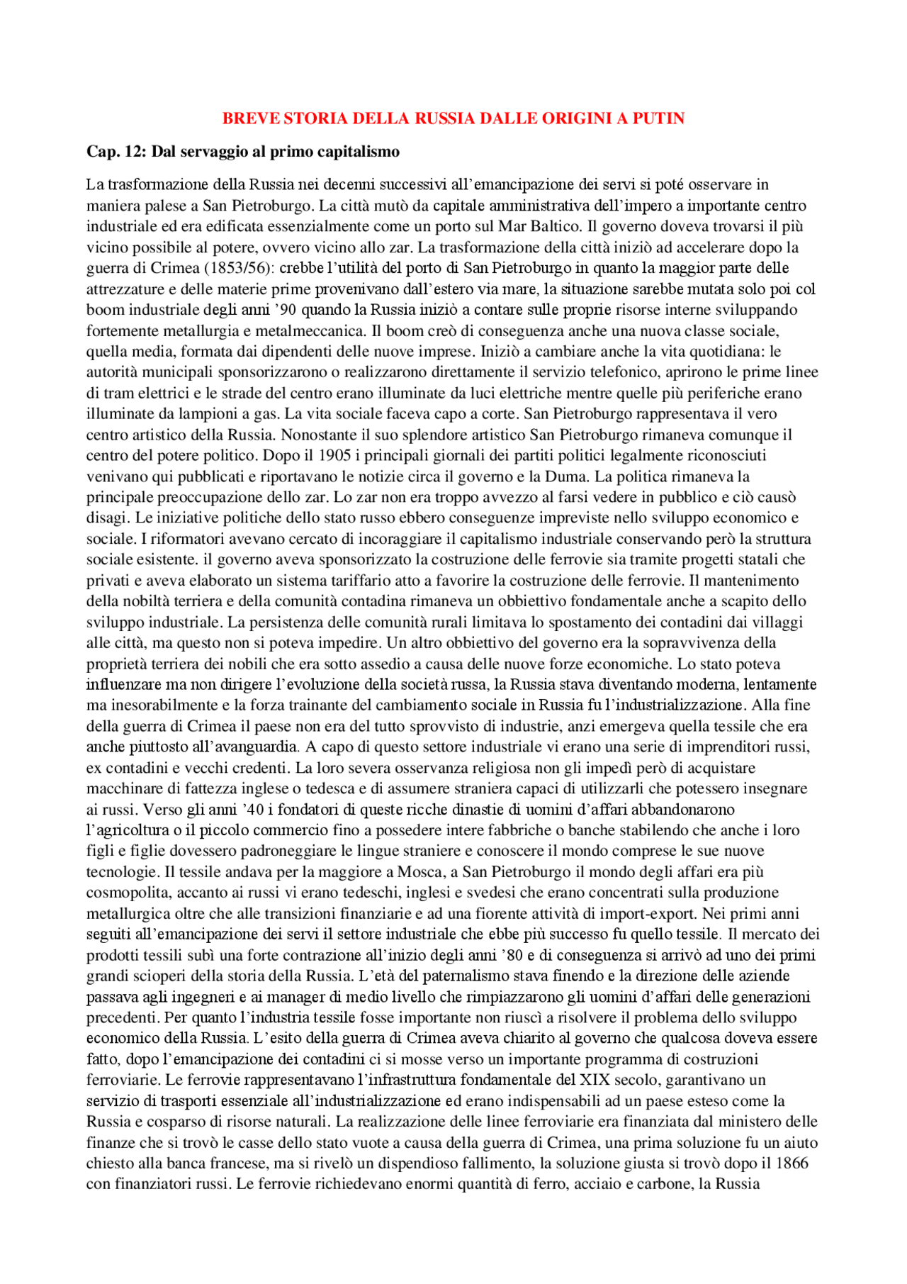 Breve Storia Della Russia Docsity