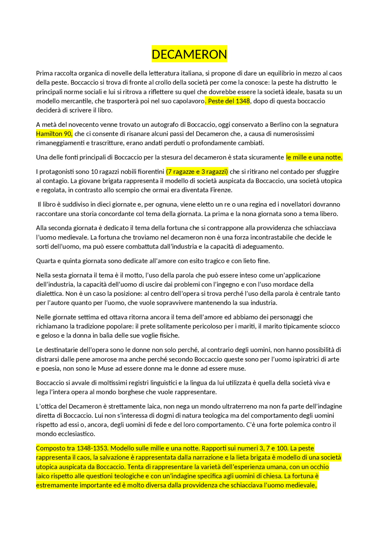 Decameron Riassunto E Appunti Docsity