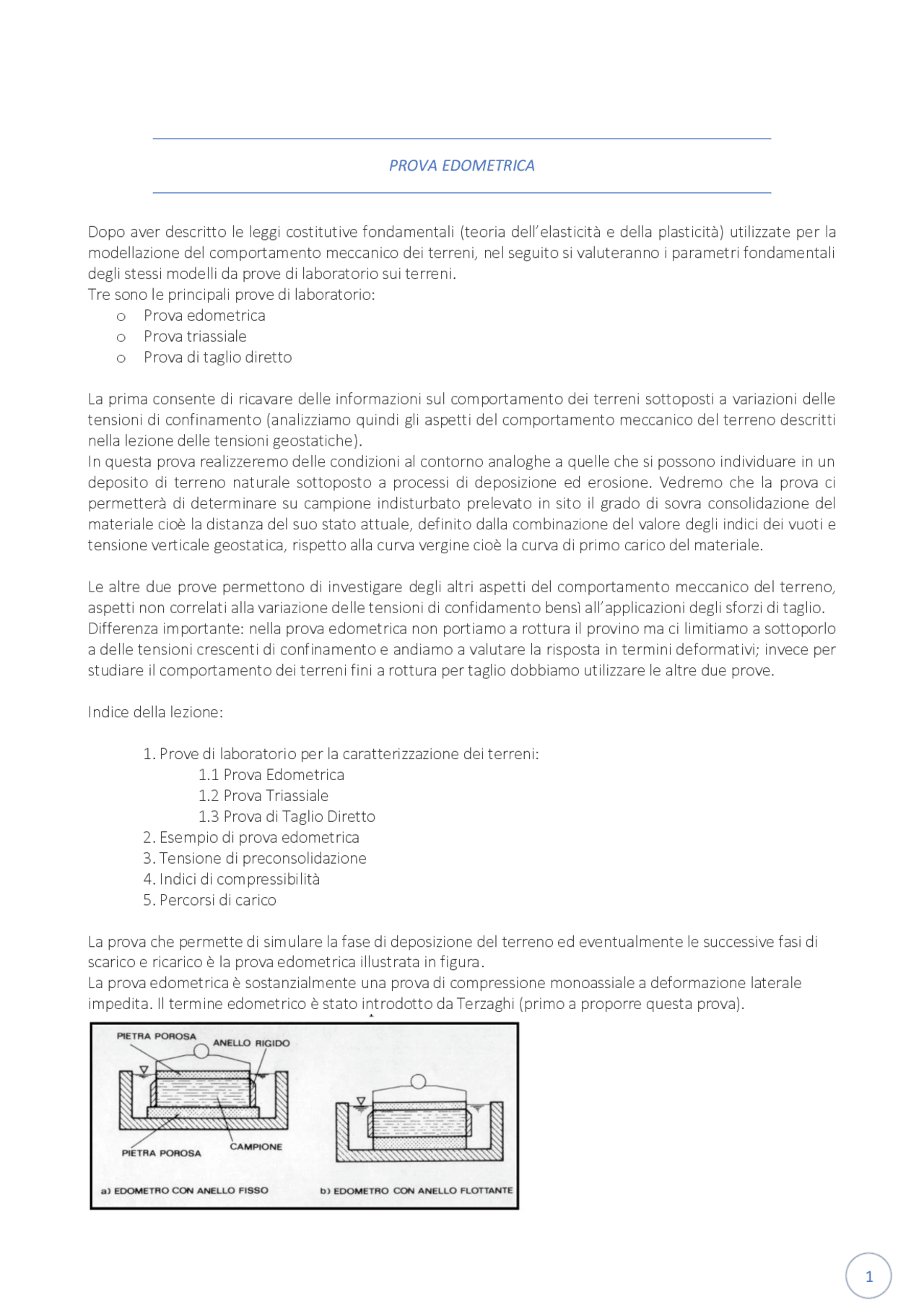 Geotecnica Prova Edometrica Appunti Di Geotecnica Docsity