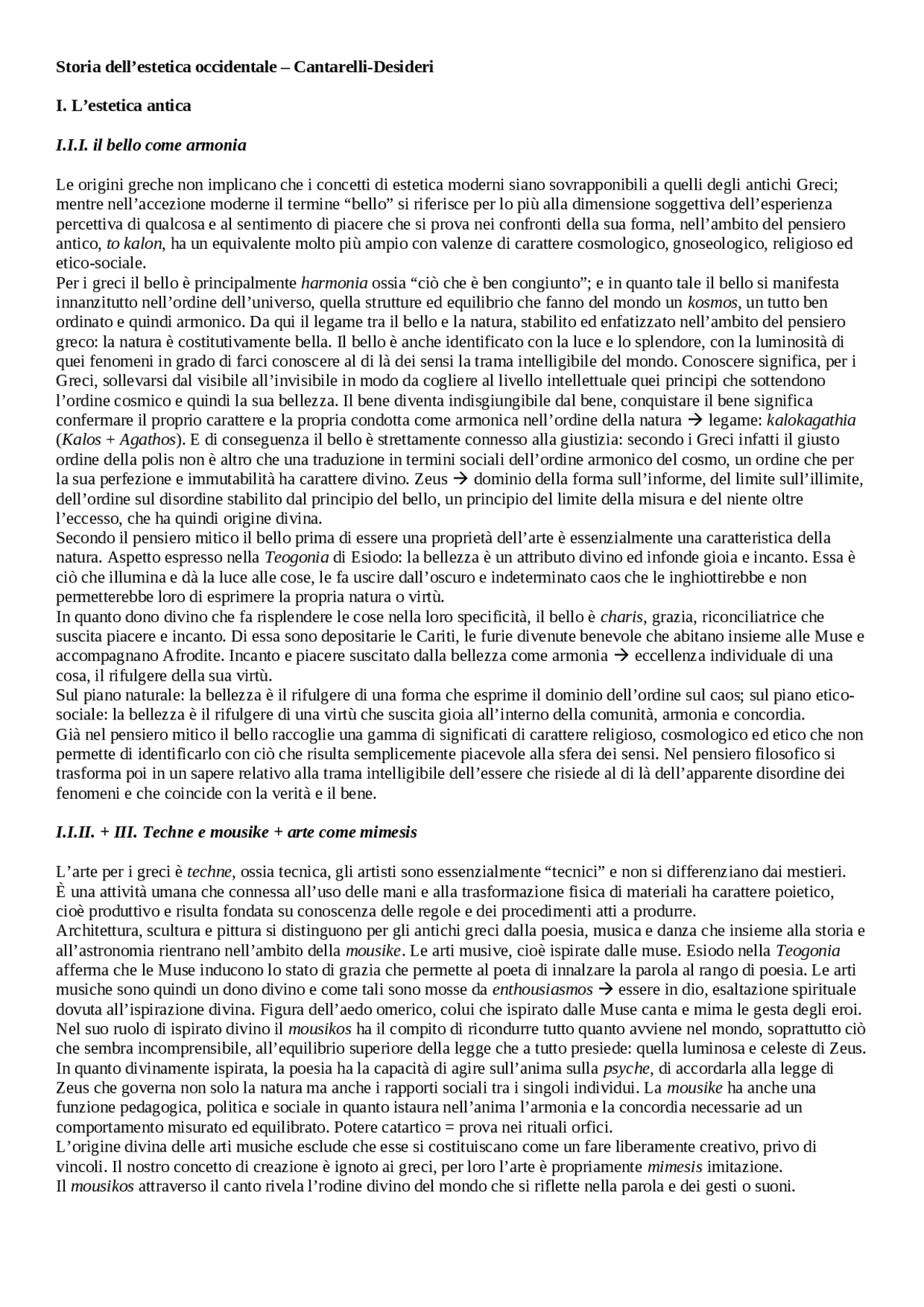 Riassunti Manuale Di Estetica Docsity