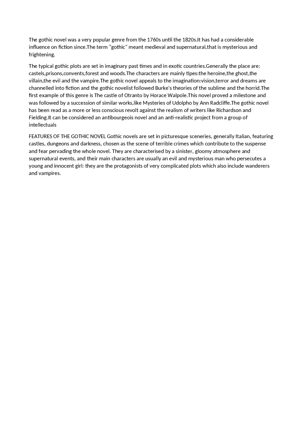 The Gothic Novel History And Summary Docsity