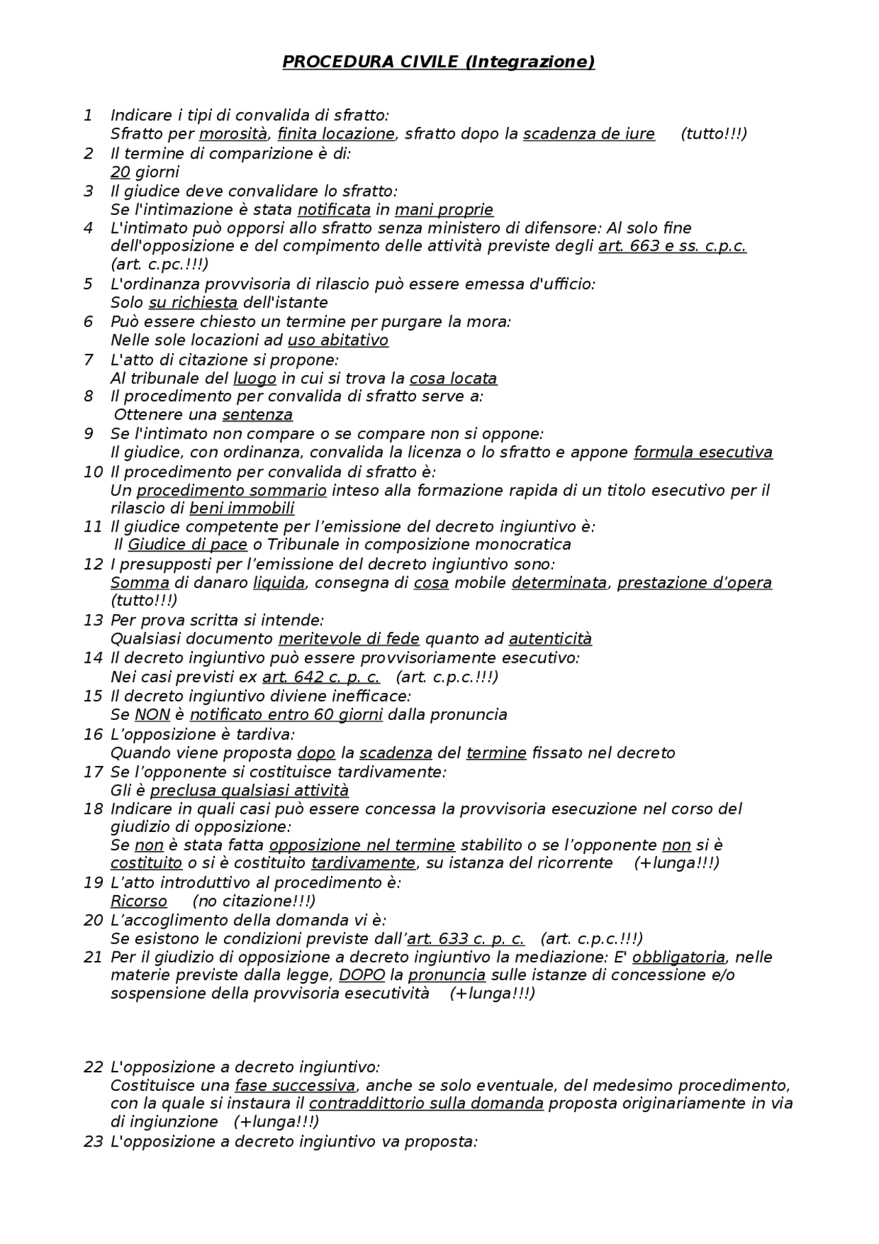 Domande E Risposte Procedura Civile Unipegaso Docsity