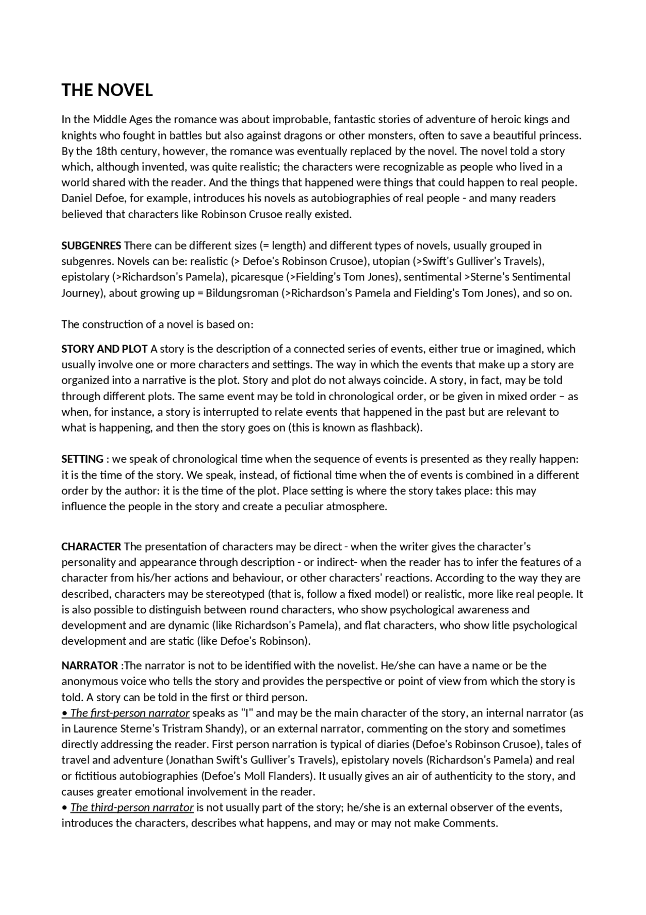 The novel - history of the novel in england - Docsity