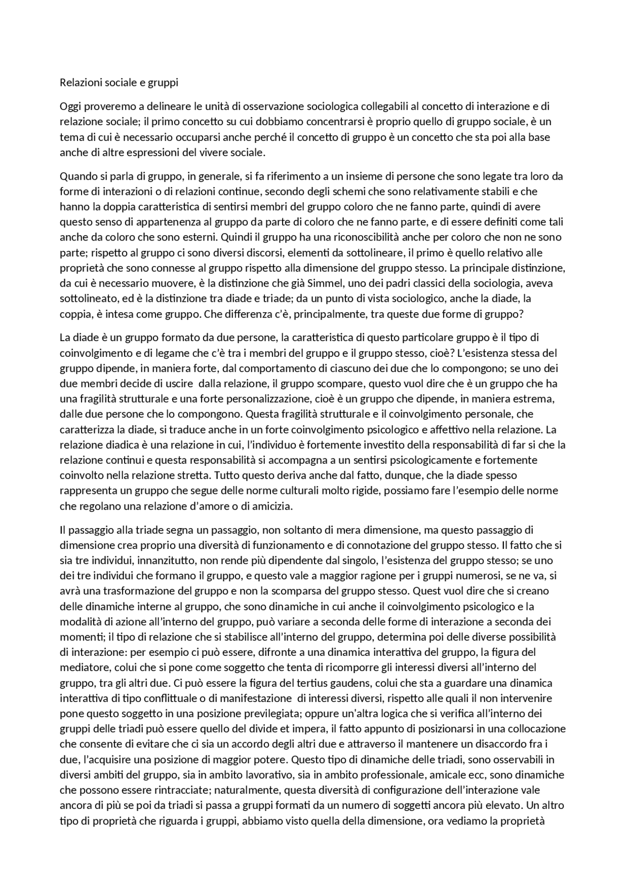 Relazione Sociale E Gruppi Docsity