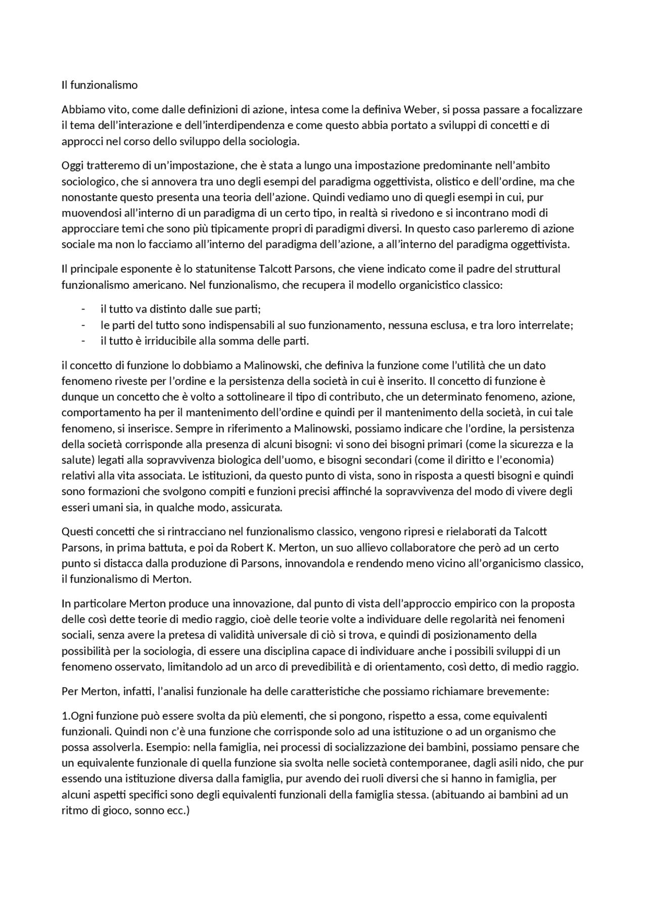 Il Funzionalismo Appunti Docsity
