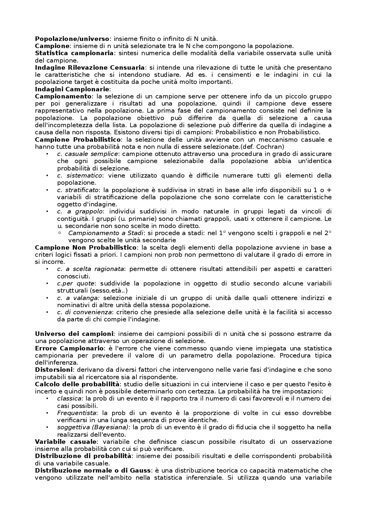 Statistica Riassunto Magistrale Docsity