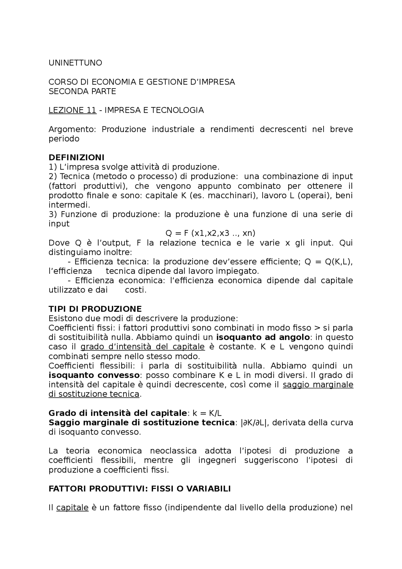 Economia Generale E Gestione Dimpresa Docsity