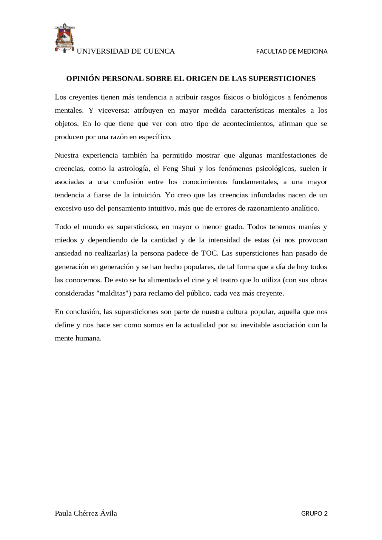 El origen de las supersticiones - Docsity