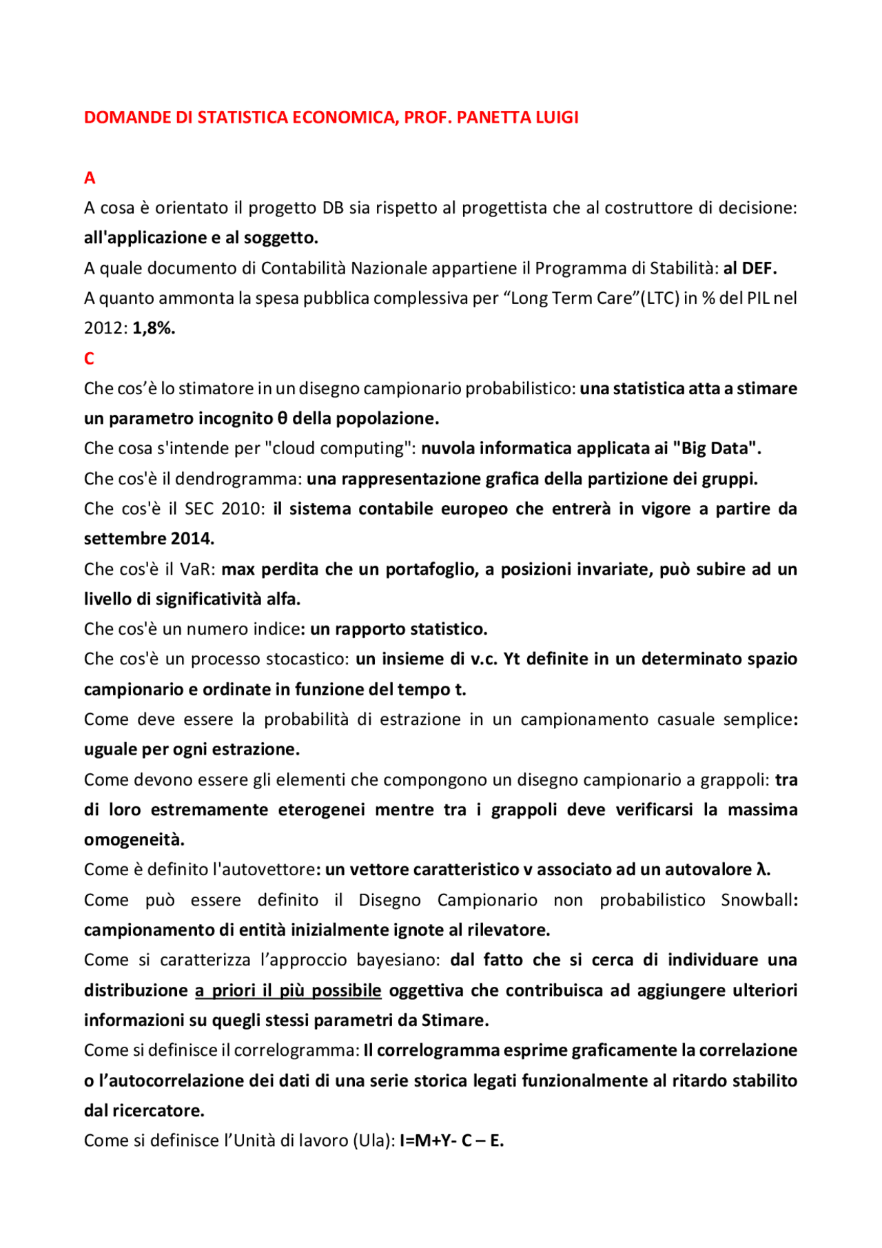 PANIERE STATISTICA ECONOMICA 2020 CON RISPOSTE ESATTE, uni e-campus, Master A-46 | Panieri di ...