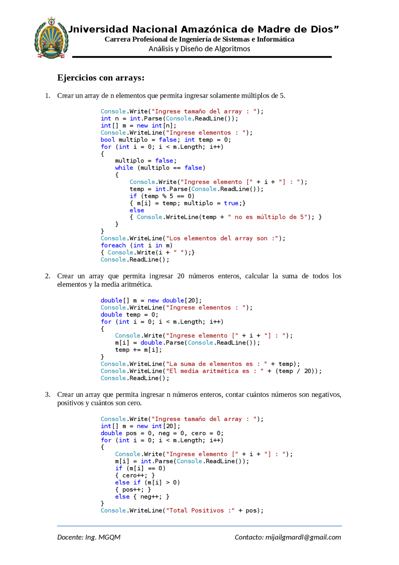 Ejercicios con matrices en c# | Apuntes de Análisis y Diseño del ...