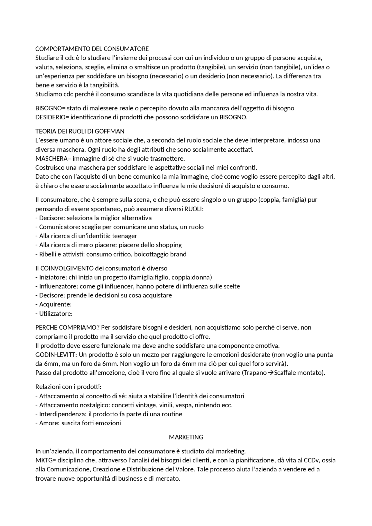 Riassunto programma Comportamento del Consumatore - Docsity