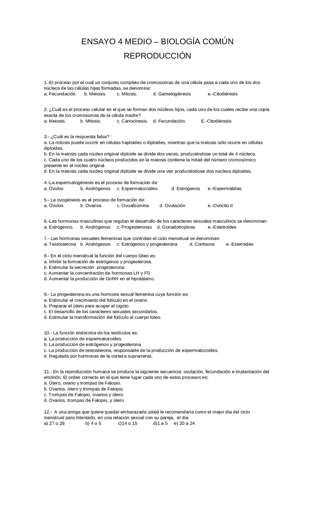 Ejercicios Reproduccio Ejercicios De Biología Docsity