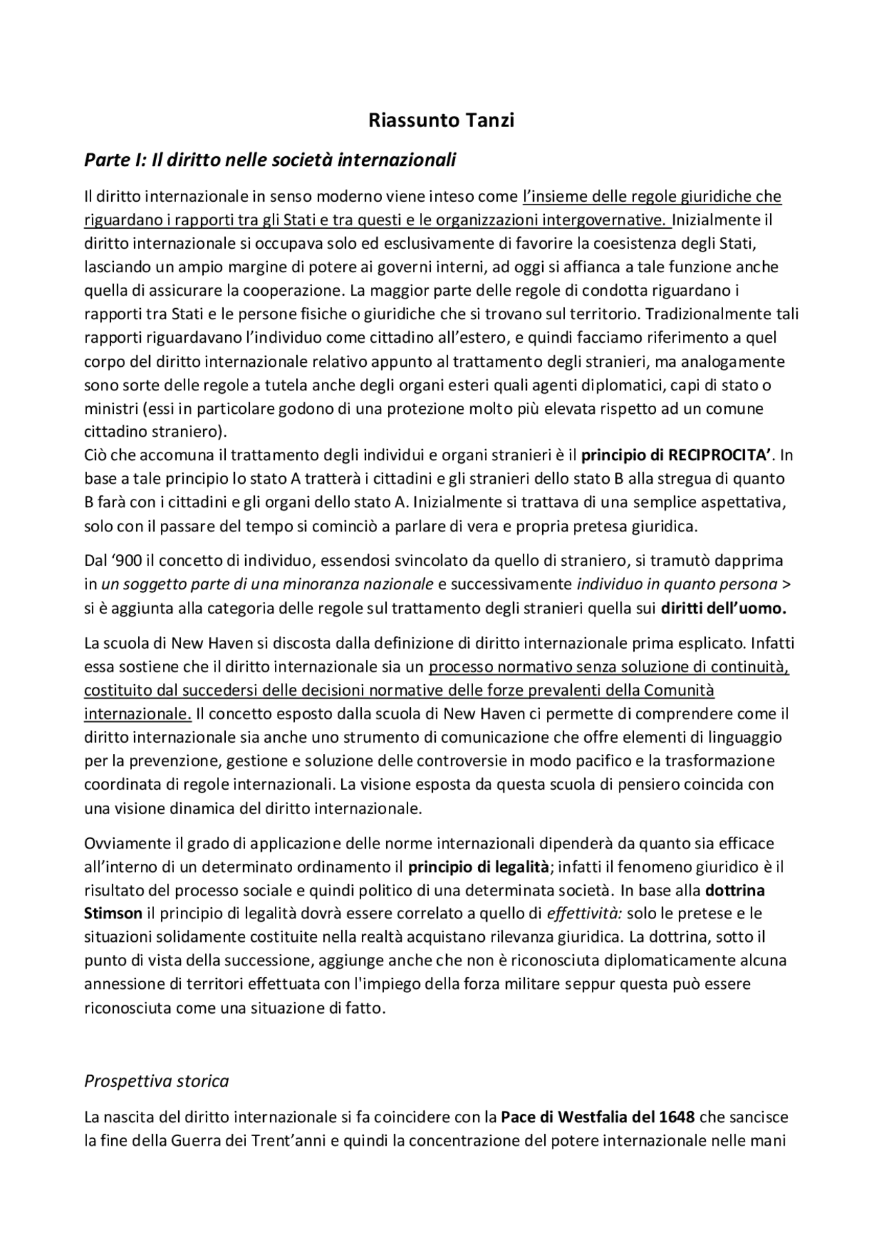 Riassunto Di Diritto Internazionale Libro Tanzi Docsity