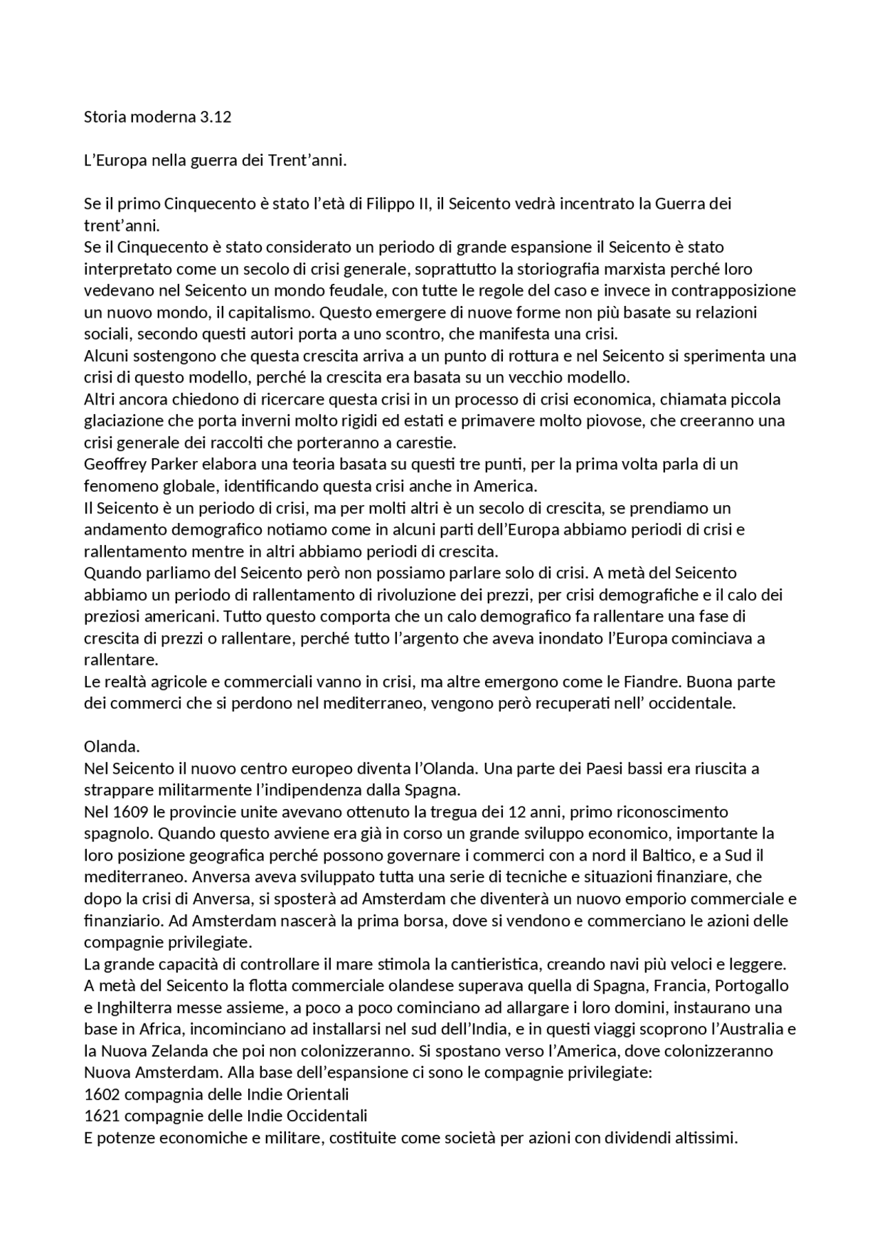 Appunti Lezione Storia Moderna Docsity