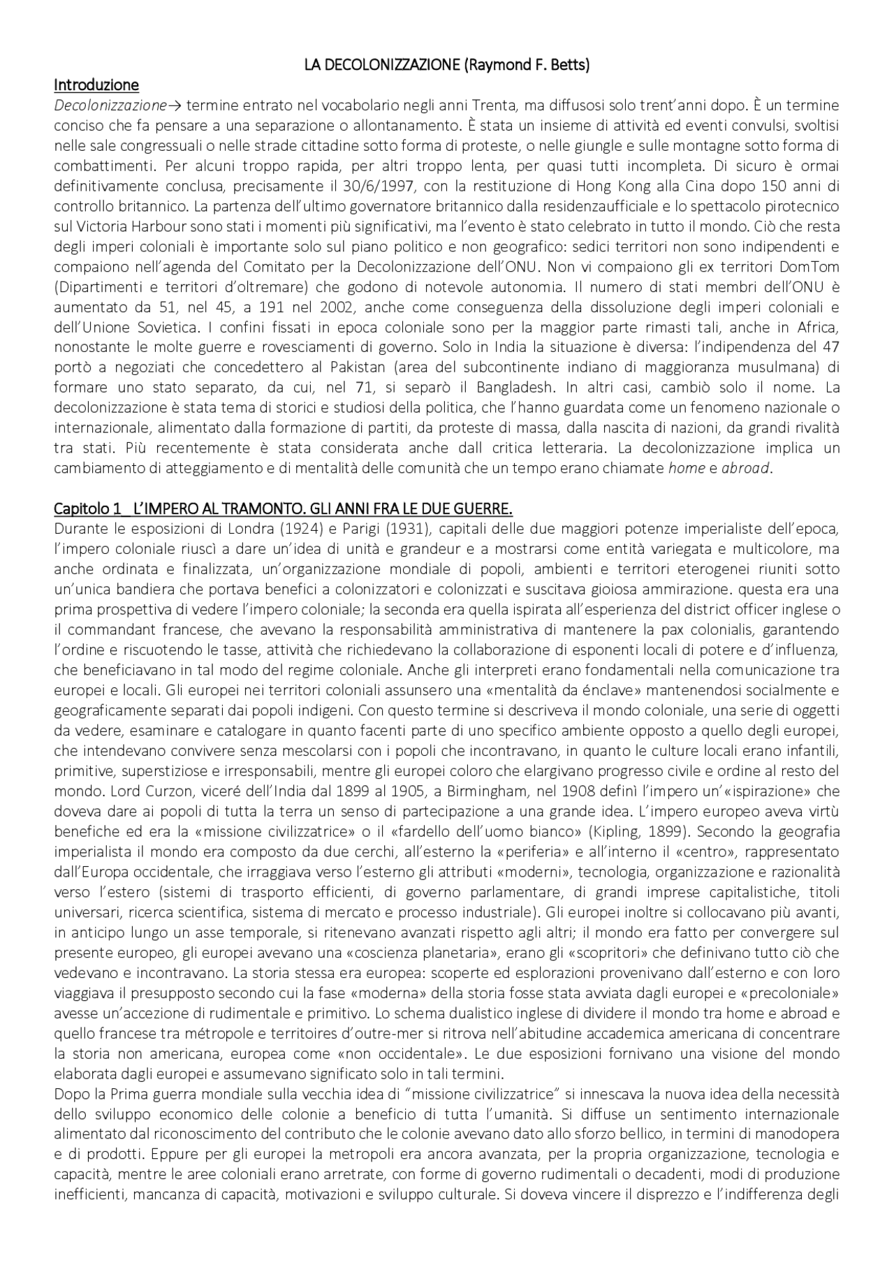 La Decolonizzazione Raymond F Betts Docsity