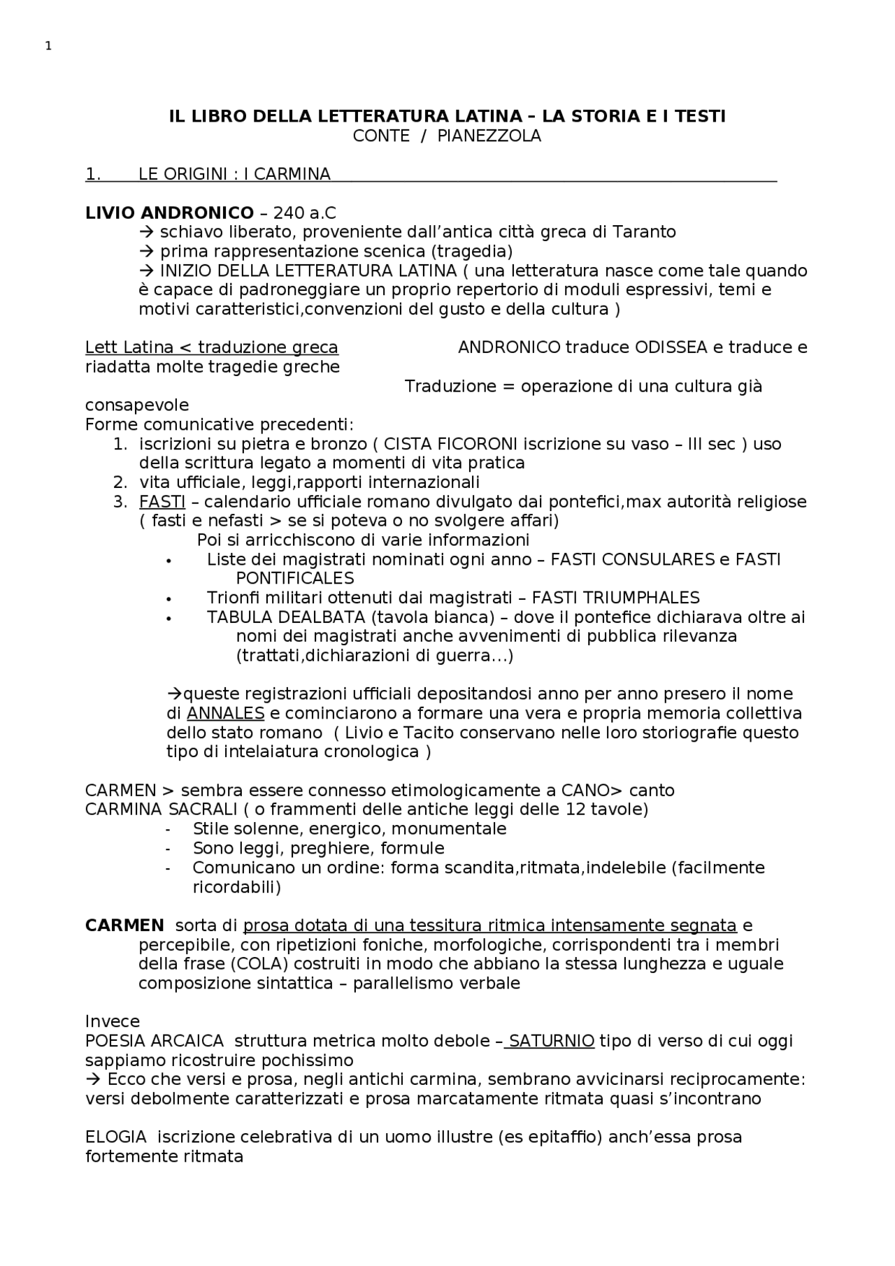 Letteratura Latina Modulo A Docsity